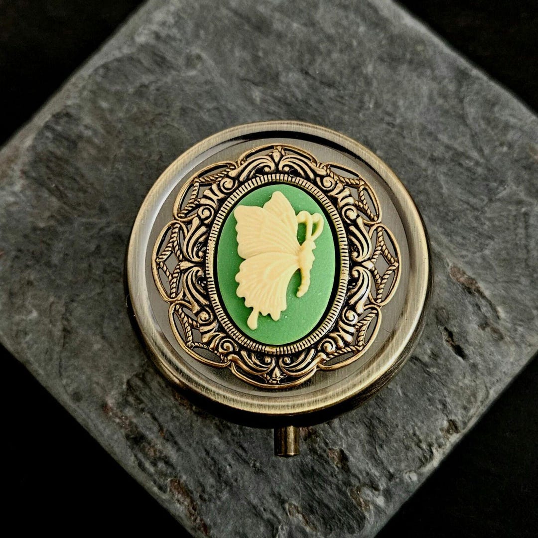 Butterfly Cameo Pill Box, Antique Brass Filigree, Gift for Her - Etsy