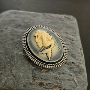 Mermaid Cameo Brooch, Antique Brass Brooch, Pin up Brooch, Black Cameo ...