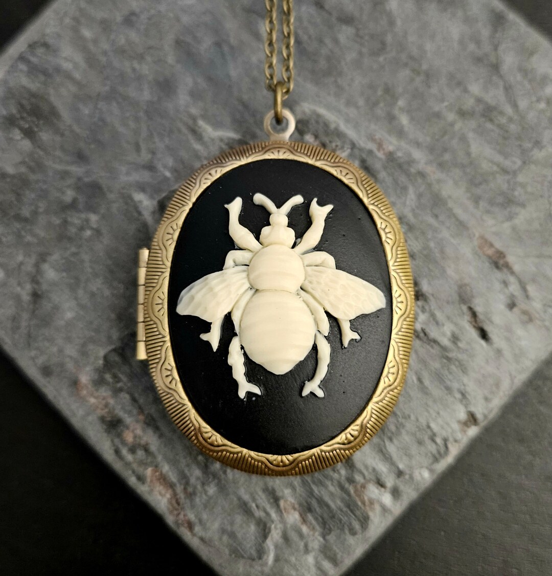 Bee Cameo Locket, Black Cameo Locket, Bug Cameo Locket, Queen Bee ...