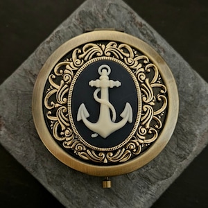 Nautical Anchor Mirror, Antique Brass Cameo Compact Mirror, Nautical ...