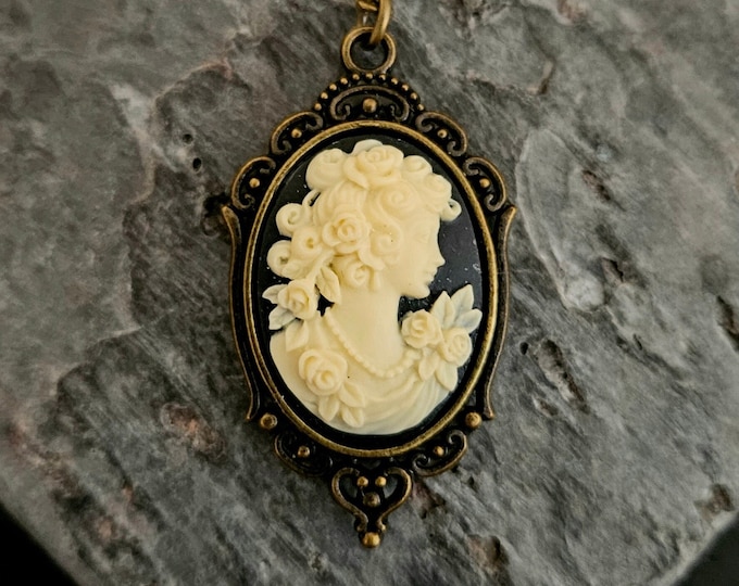 Cameo Necklace, Black Cameo Necklace, Small Cameo Necklace, Antique ...