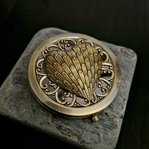 Art Deco Heart Compact Mirror, Antique Brass Compact, Heart Compact ...