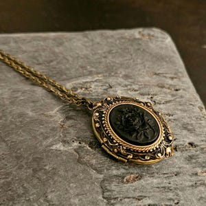 Black Rose Cameo Locket, Gothic Jewelry, Brass Mourning Locket - Etsy