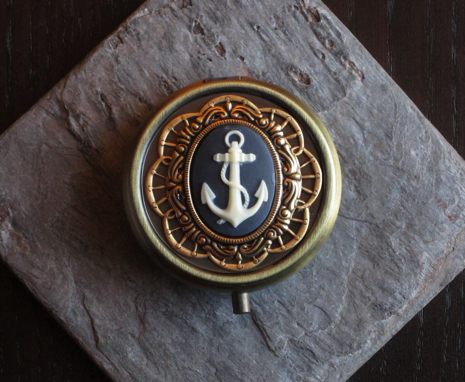 Nautical Anchor Mirror Antique Brass Cameo Compact Mirror - Etsy
