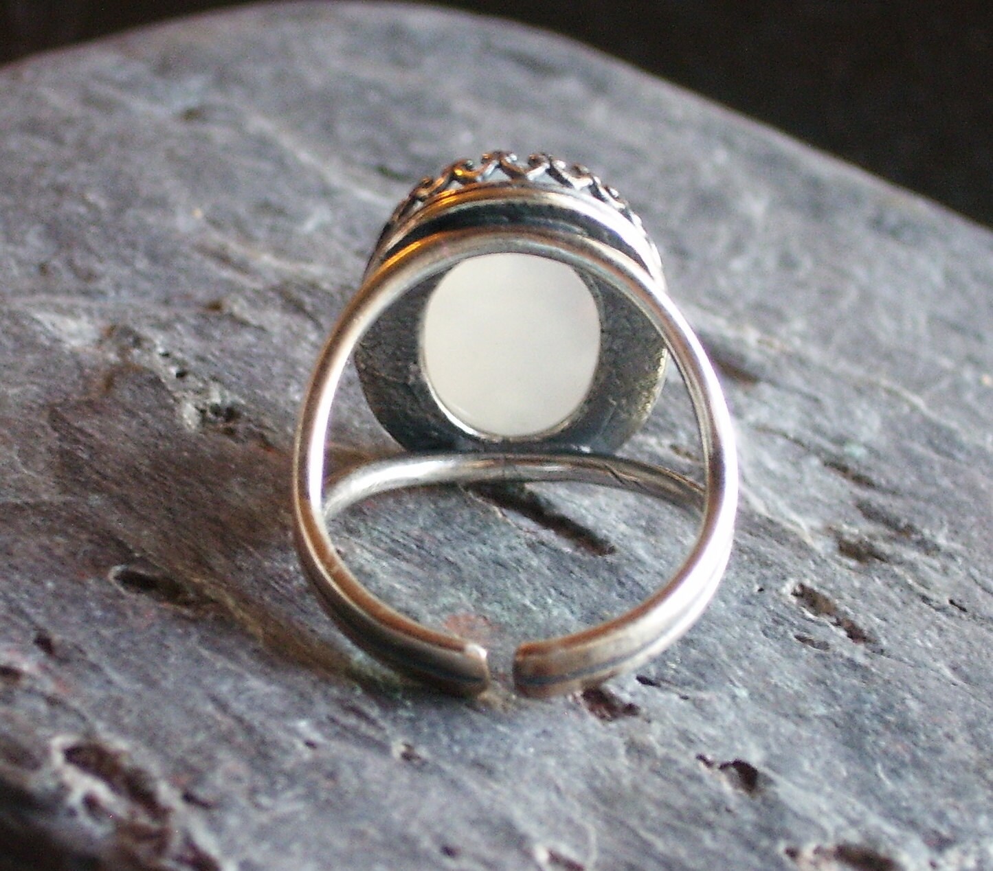 White Glass Opal Ring Antique Silver Ring Glass Opal - Etsy