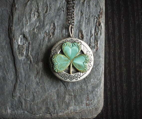 Clover locket green clover locket necklace Irish locket St | Etsy