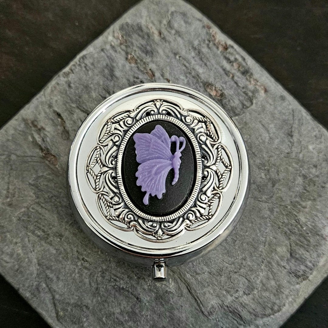 Butterfly Pill Box, Silver Cameo Pill Box, Silver Container, Bridesmaid ...