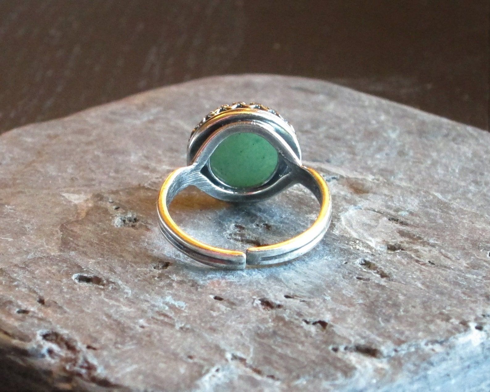 Green aventurine ring antique silver ring gemstone ring | Etsy