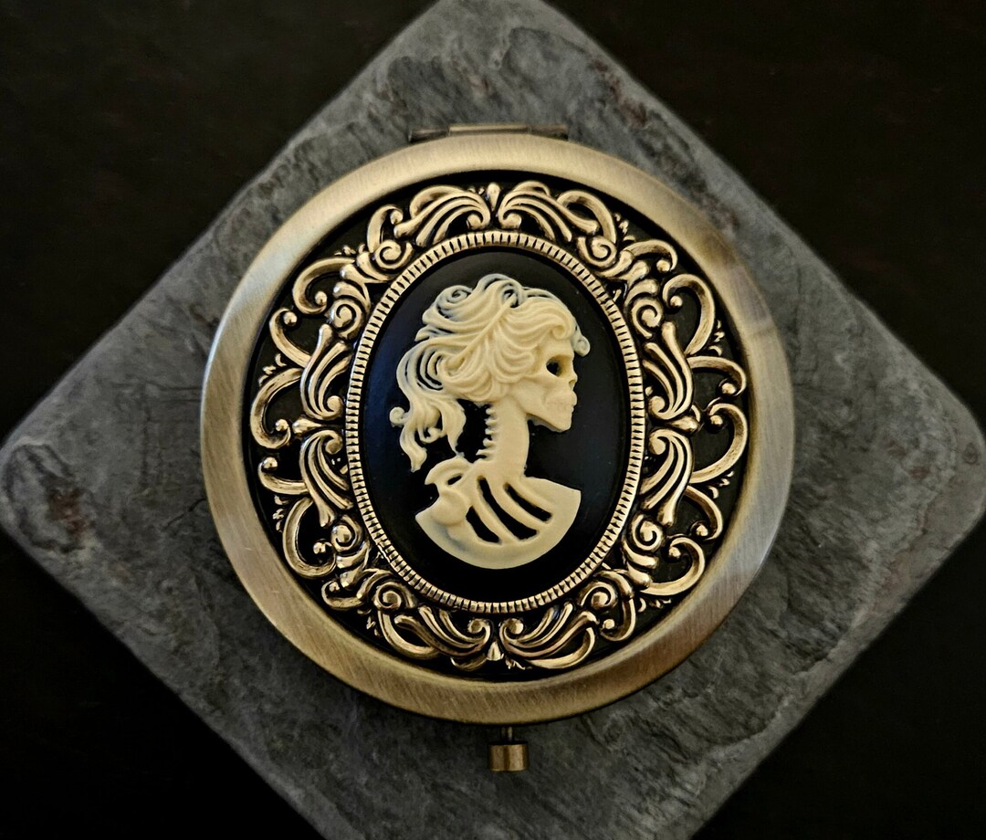 Skeleton Compact Mirror, Black Cameo Compact Mirror, Gothic Compact ...