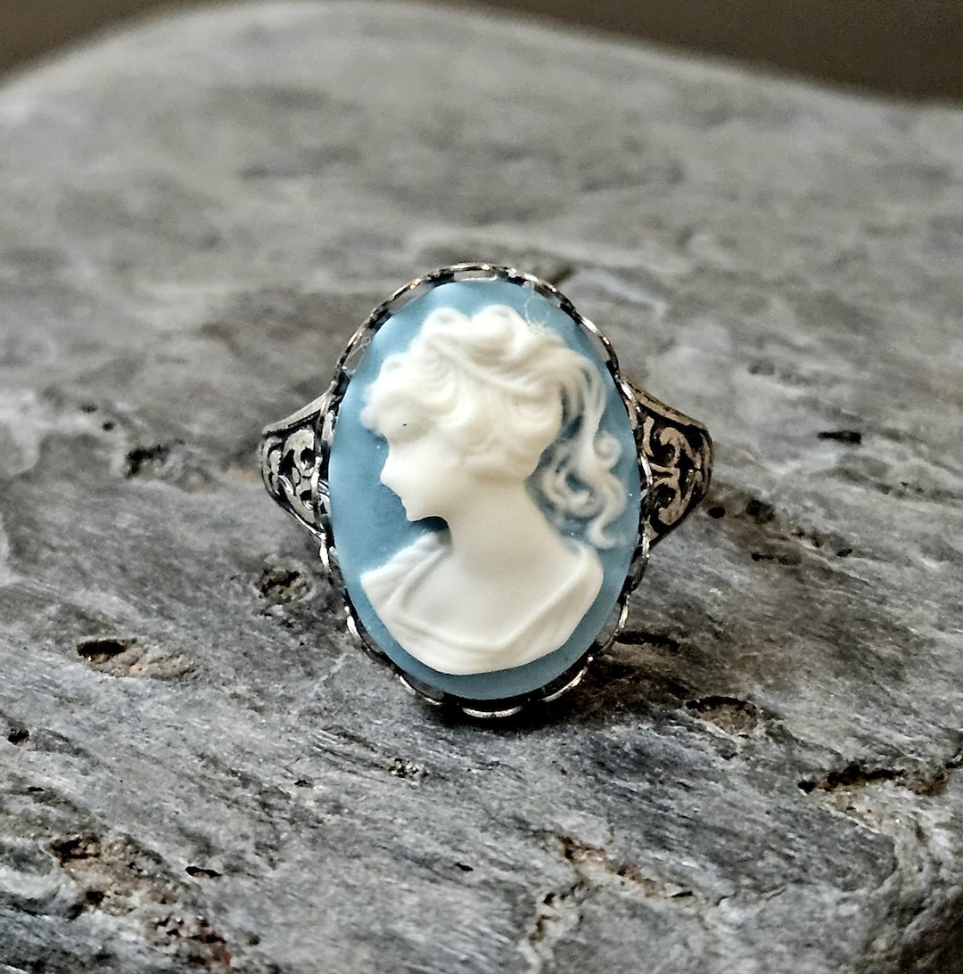 Blue Cameo Ring, Classic Cameo Ring, Jane Austen Ring, Cameo Jewelry ...