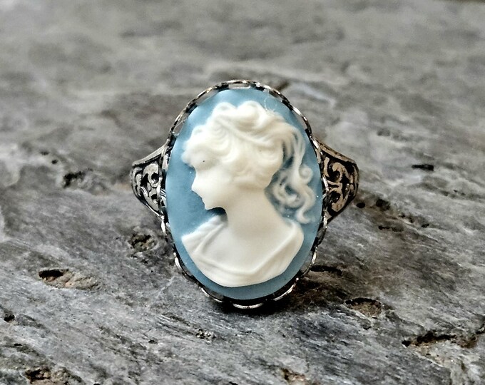 Blue Cameo Ring, Classic Cameo Ring, Jane Austen Ring, Cameo Jewelry ...