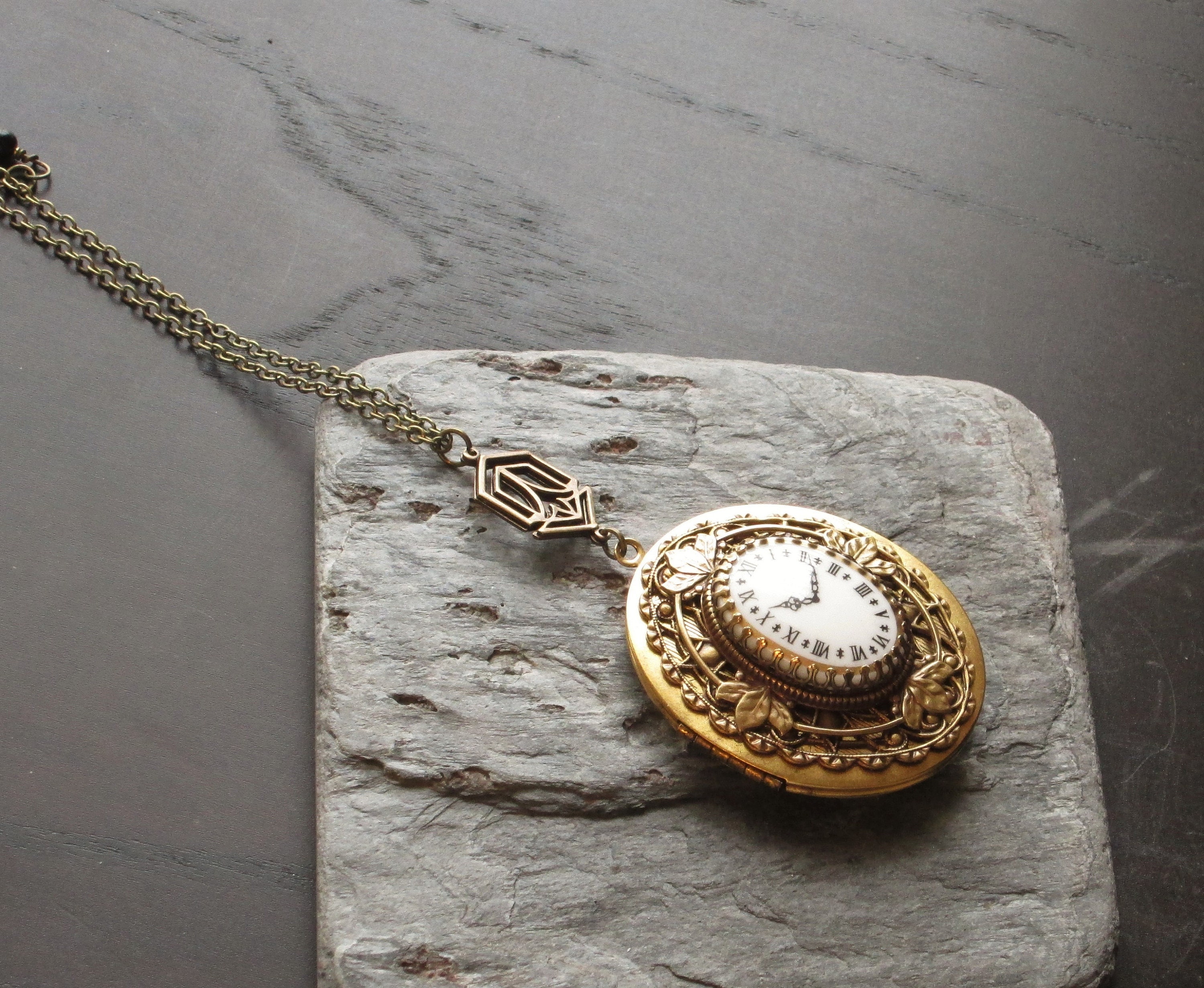 Art Deco Clock Locket Oval Cameo Locket Large Locket | Etsy