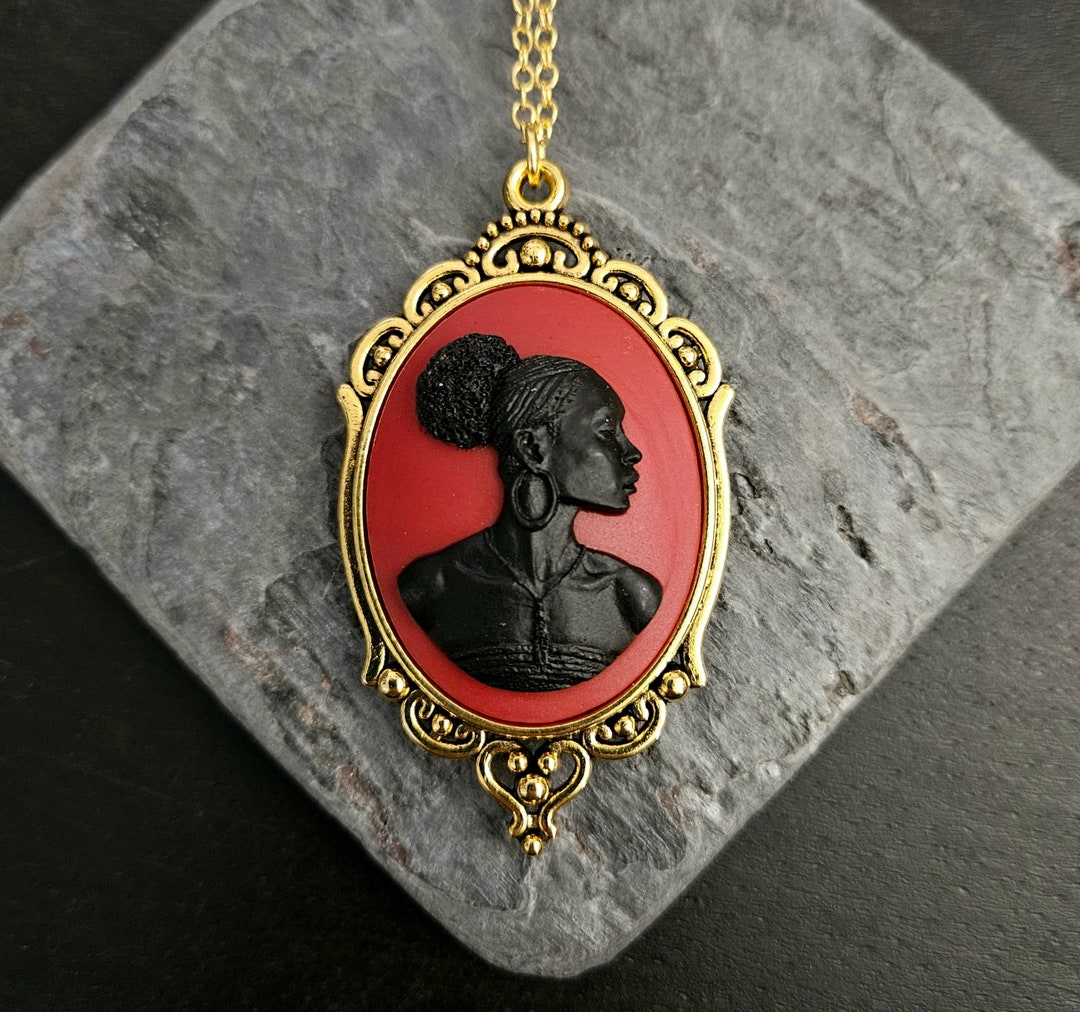 African Cameo Necklace, Black Cameo Necklace, Long Necklace, African ...