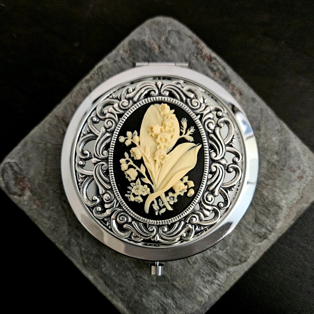 Lily Cameo Silver Mirror, Victorian Compact Mirror, Lily of the Valley ...