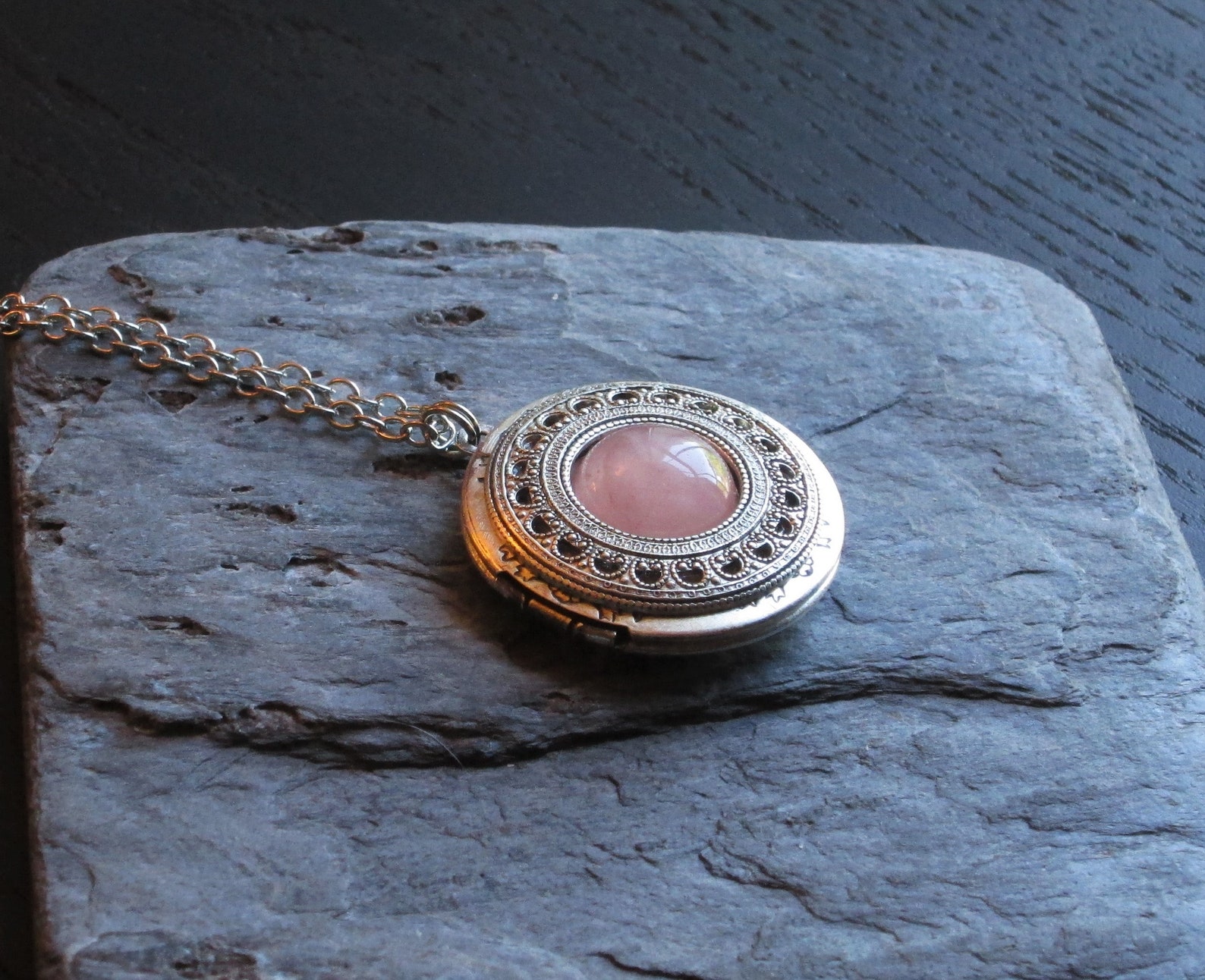 Pink Quartz Locket Gemstone Locket Rose Quartz Jewelry Pink | Etsy