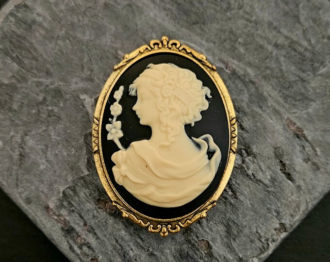 Black Cameo Brooch, Gold Cameo Brooch, Cameo Jewelry, Mothers Day Gift ...