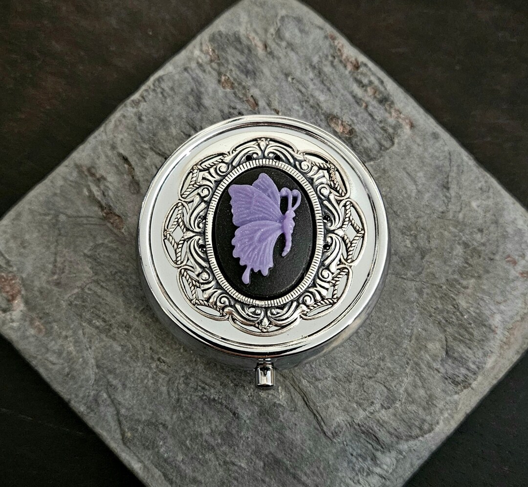 Butterfly Pill Box, Silver Cameo Pill Box, Silver Container, Bridesmaid ...