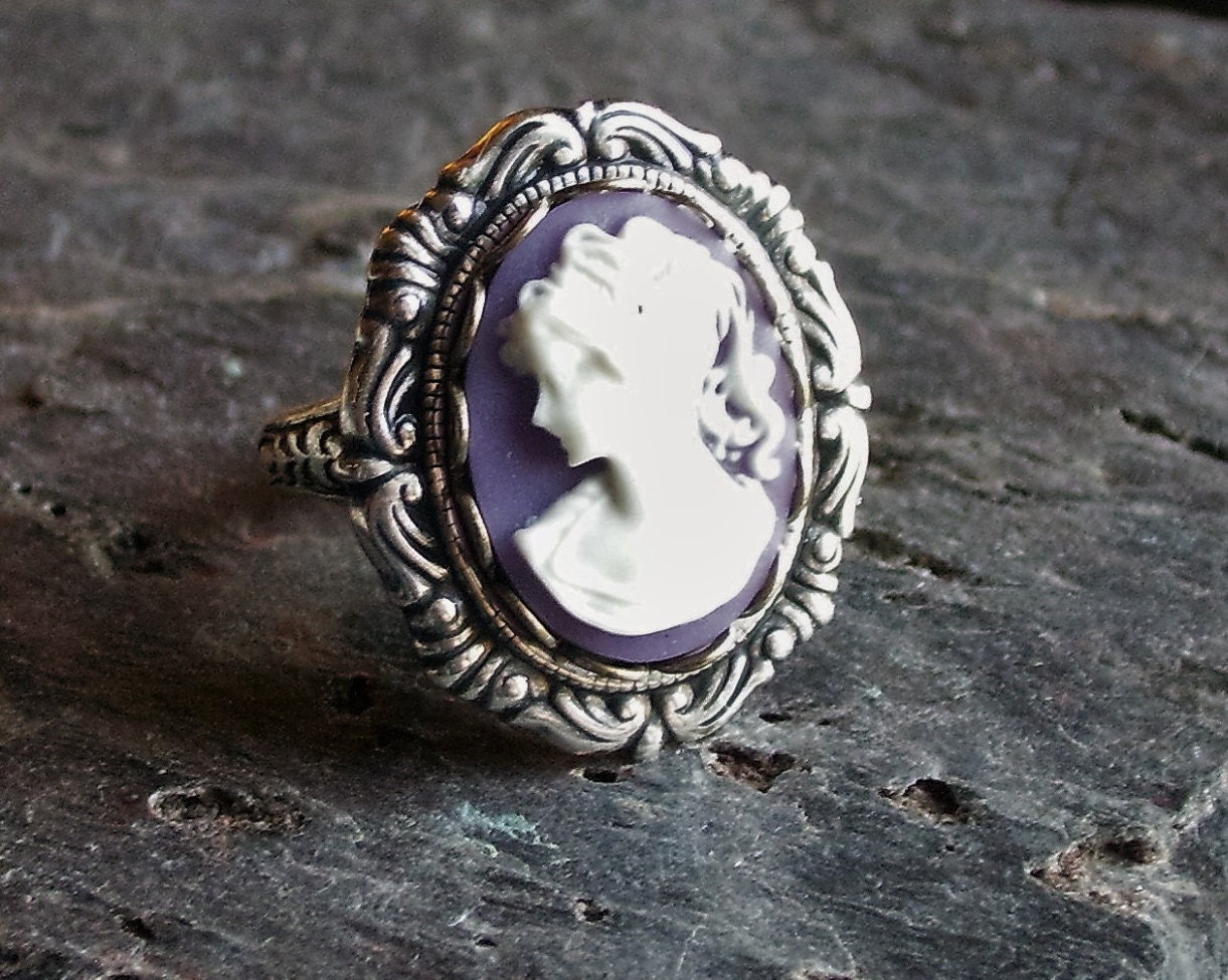 Purple Cameo Ring Antique Silver Ring Lavender Cameo Ring | Etsy