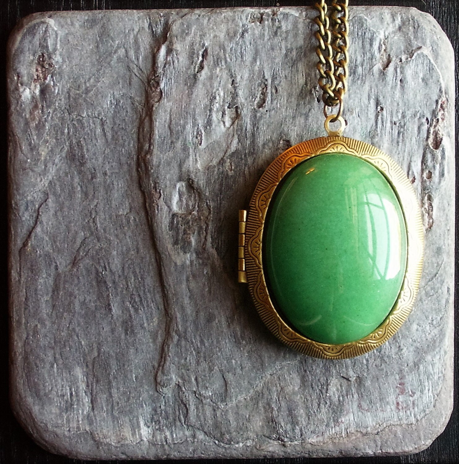 Green Aventurine Locket Gemstone Locket Necklace Antique - Etsy
