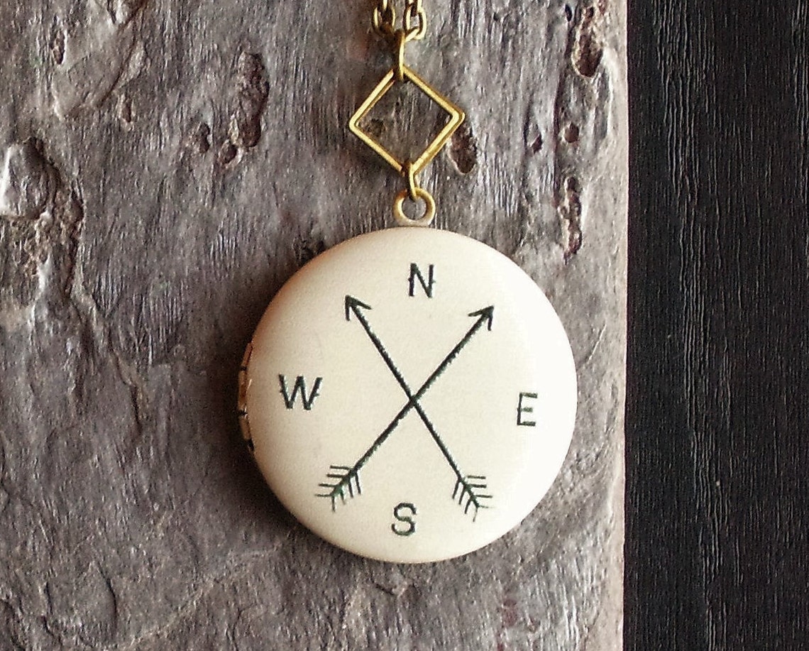 Compass Rose Locket Antique Brass Locket Necklace Nautical - Etsy