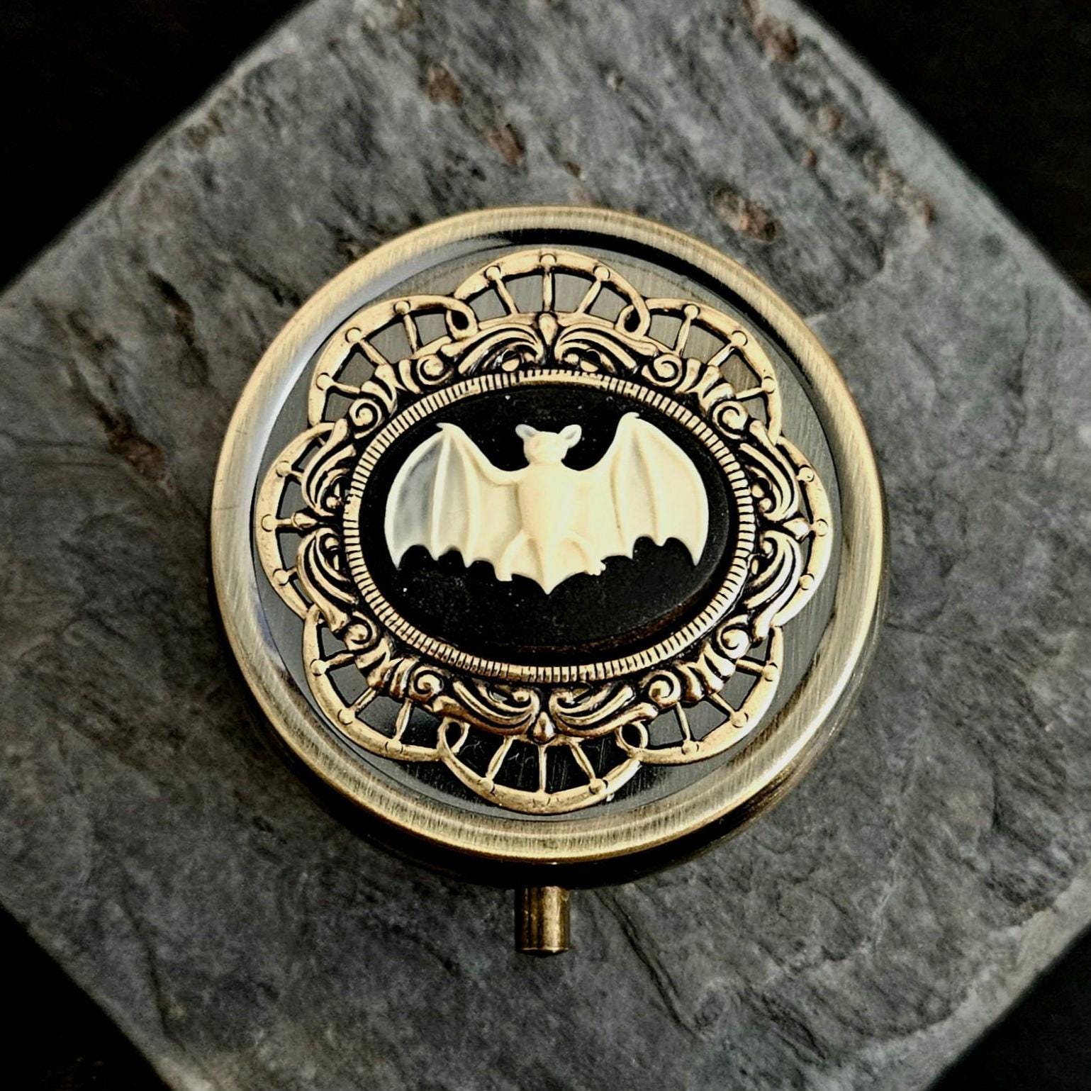 Bat Cameo Pill Box, Antique Brass Finish, Gothic Halloween Gift - Etsy