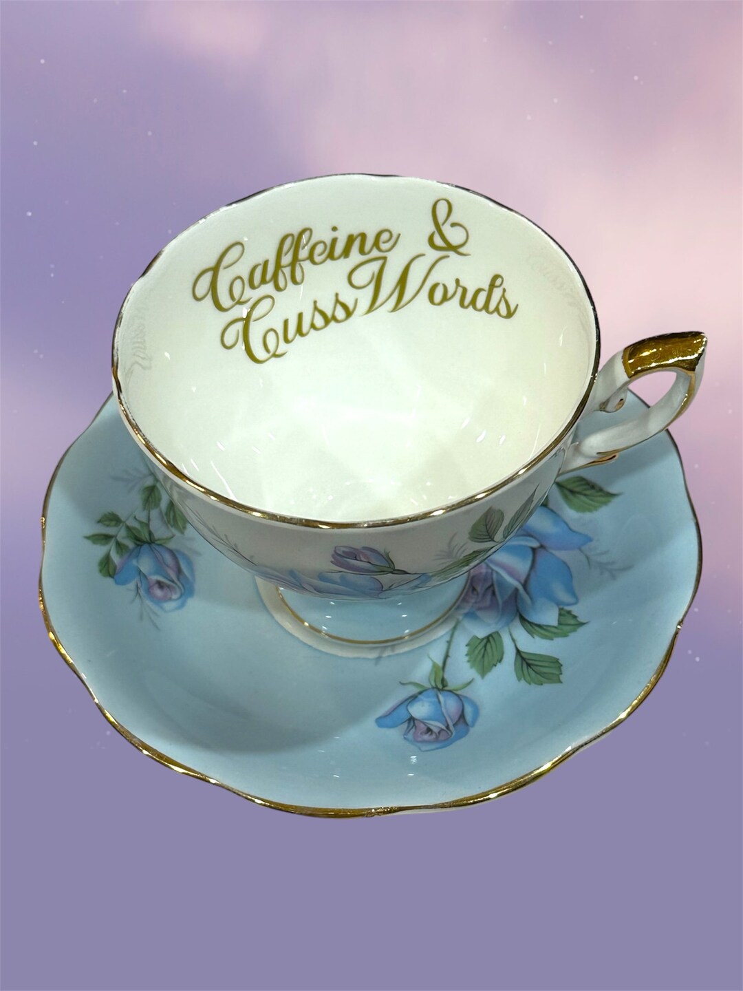 Caffeine and Cuss Words - Tea Cup Set - Etsy