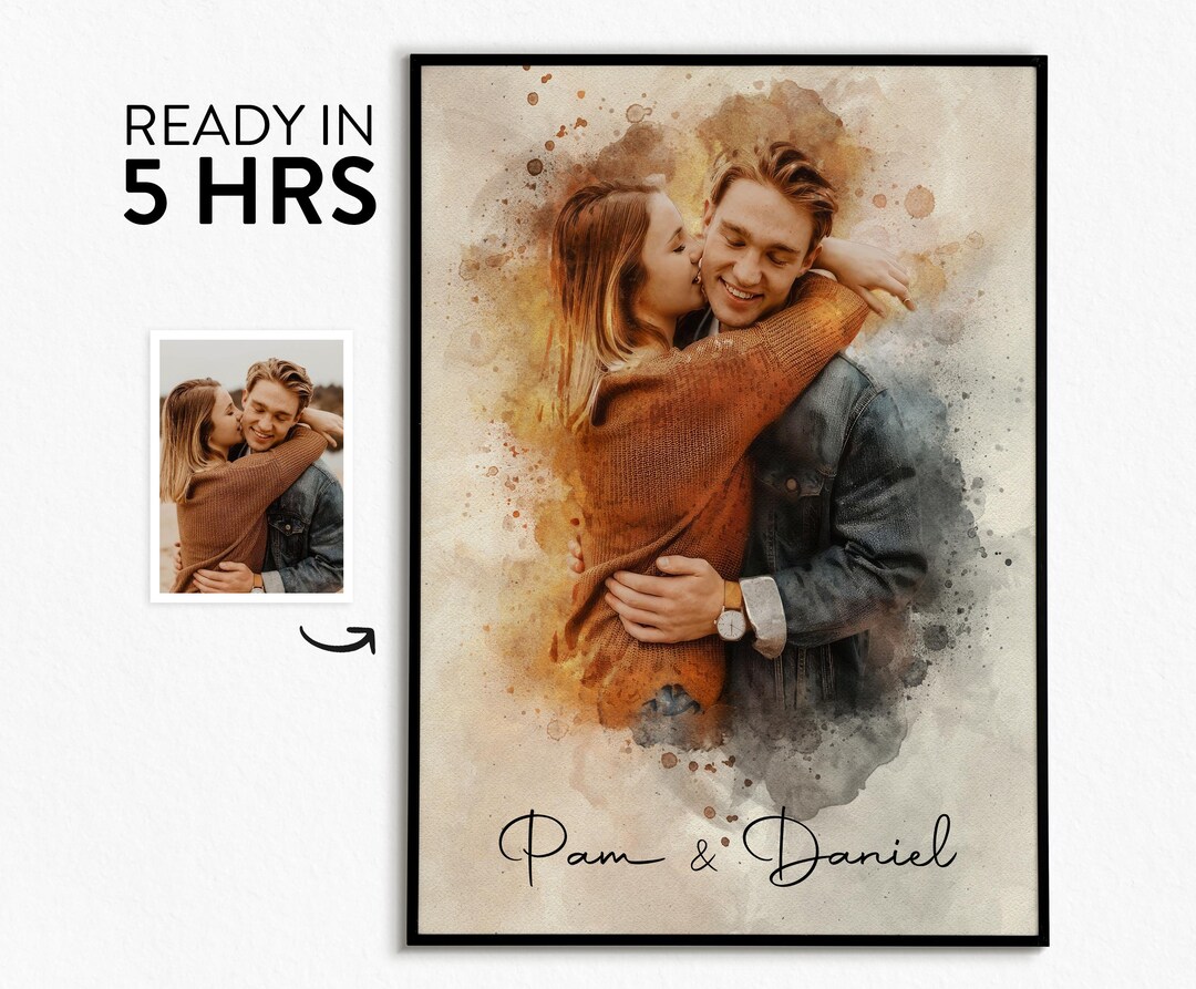 Couple Portrait, Gift for Couple, Watercolor Portrait, Engagement ...