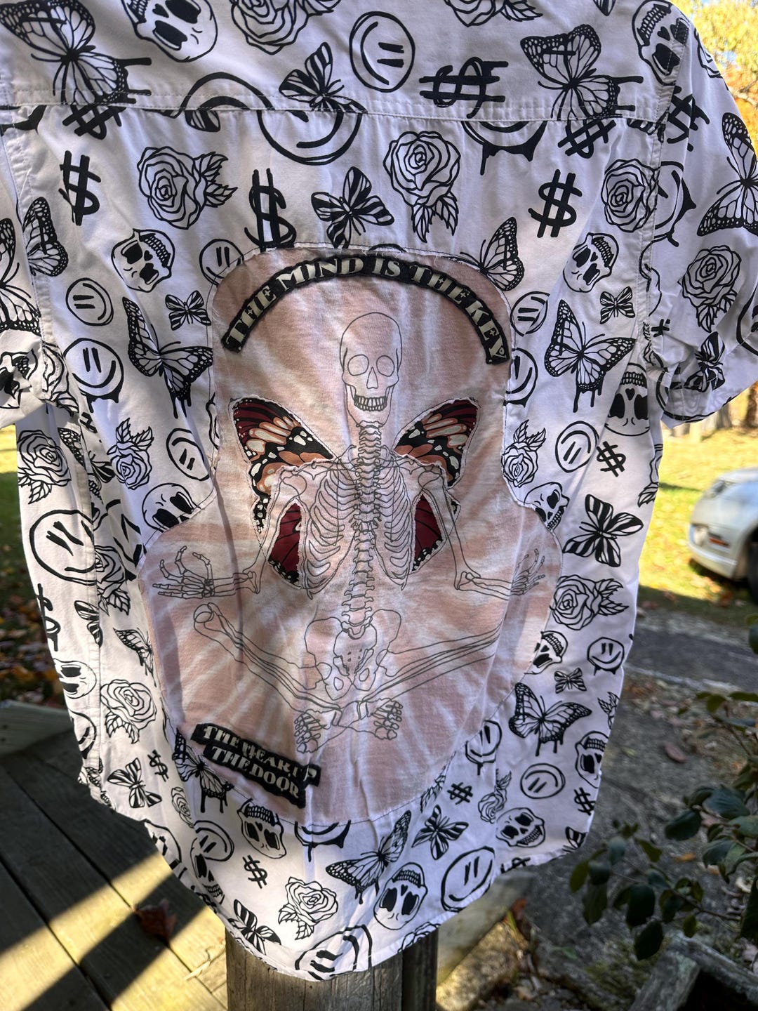 Winged Skeleton Button Up, Upcycled Streetwear Shirt - Etsy