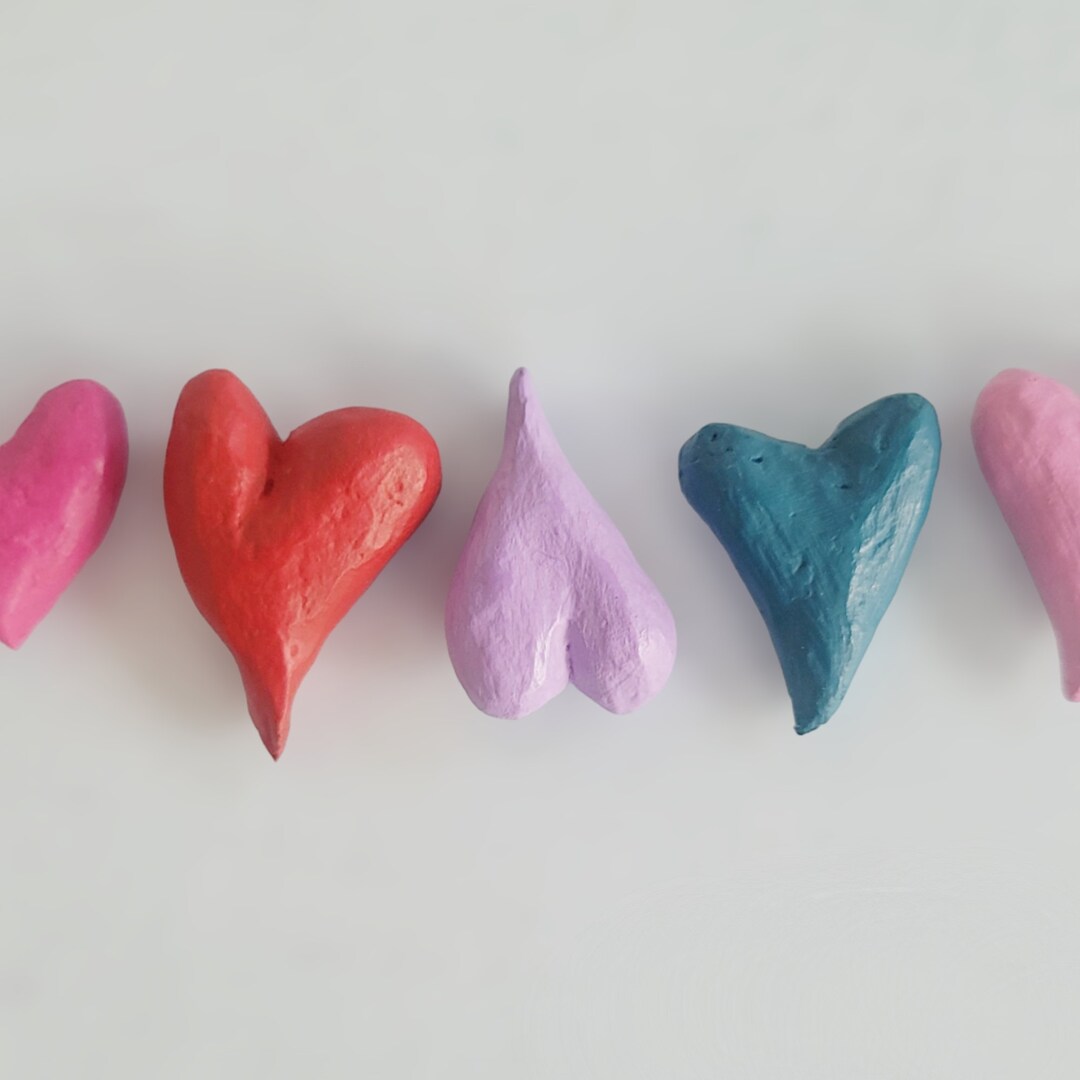 Rustic Paper Mache Heart Magnets, Set of Five: You're Magnetic - Etsy