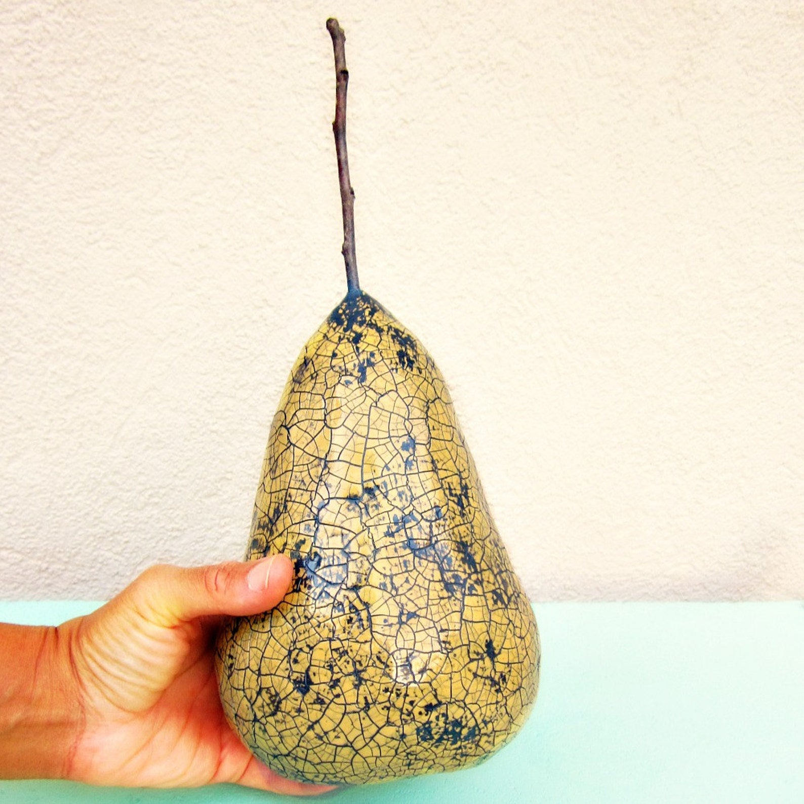 Paper Mache Pear Oversized Crackled Butternut Yellow Fruit Decorative ...