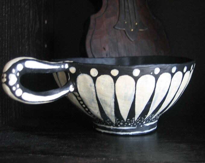 Felix Retro Pattern Handpainted Papier Mache Teacup WAS 25.00 NOW 15.00 ...