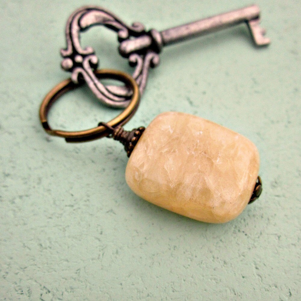 Rustic Brass Keyring or Purse Charm With Stone Accent: - Etsy