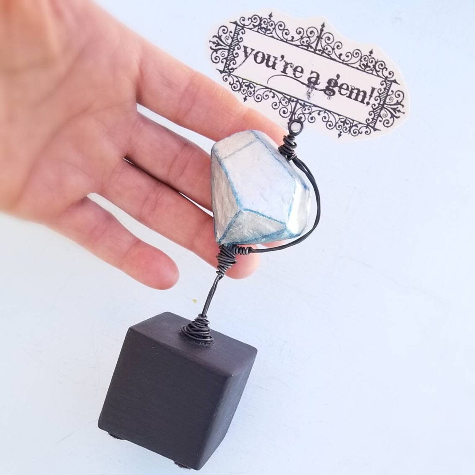 Paper Mache Diamond Keepsake Sculpture: Miniature Tabletop Note Photo ...