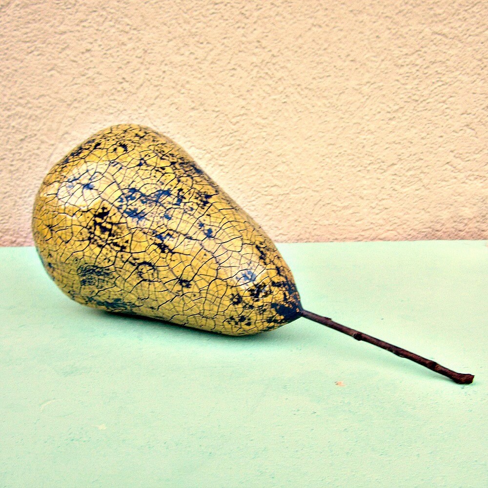 Paper Mache Pear Oversized Crackled Butternut Yellow Fruit Decorative ...