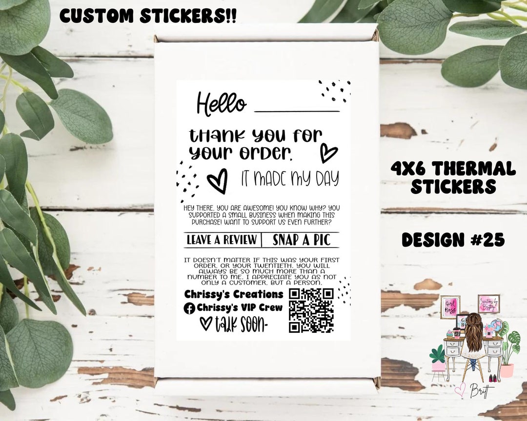 4x6 Thermal Packaging Stickers - Design #25 CUSTOM Info - Etsy
