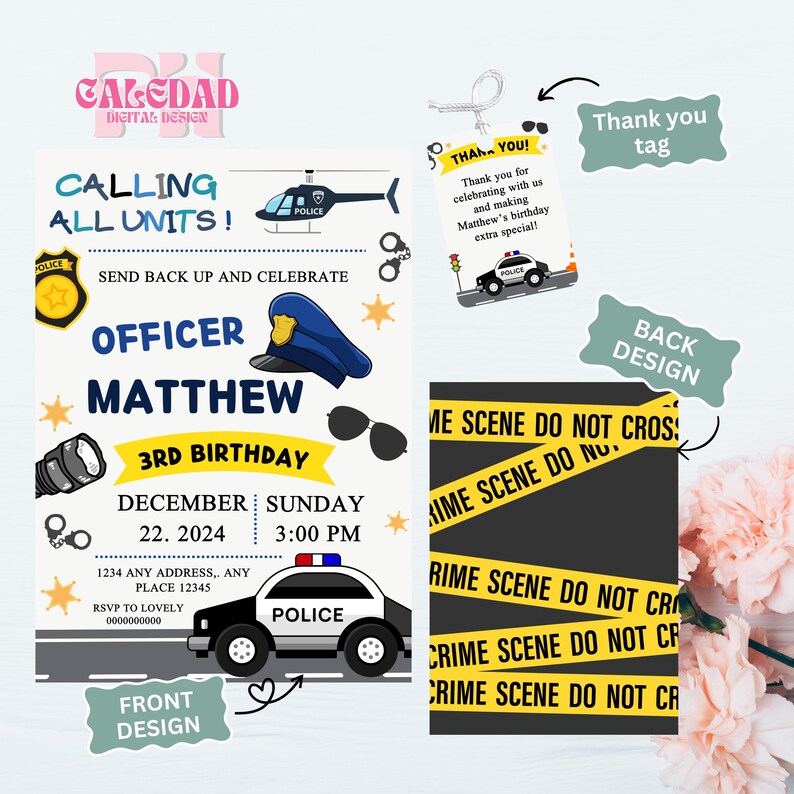 Emergency Vehicle Birthday Invitation Template, Police Party Invite ...