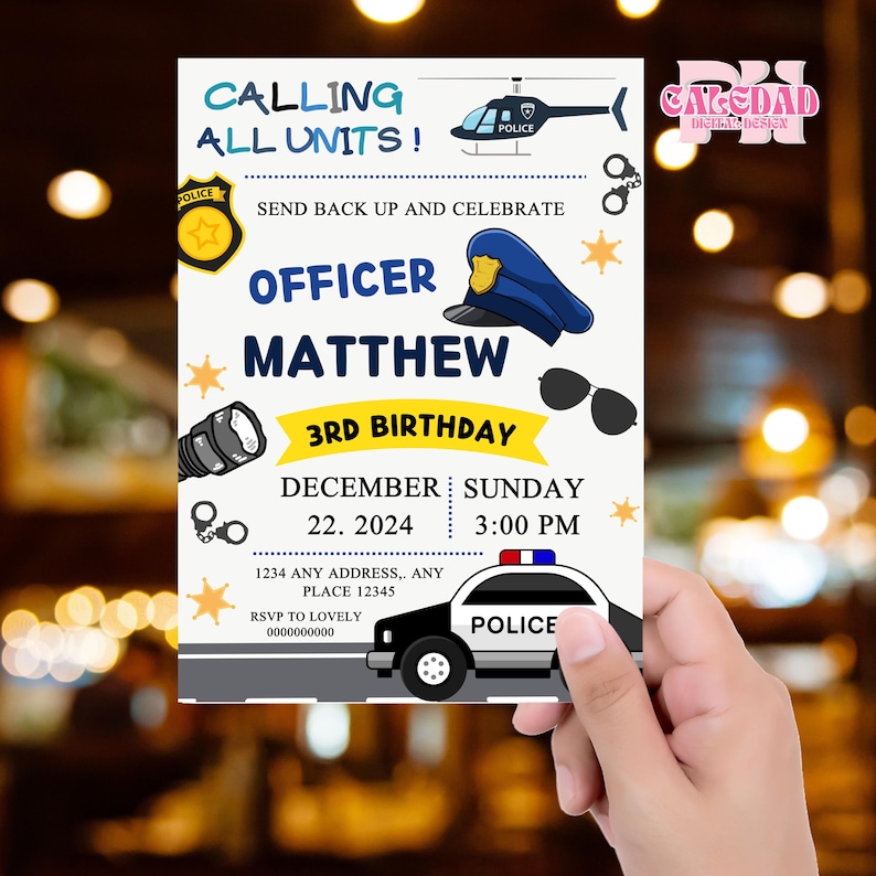 Emergency Vehicle Birthday Invitation Template, Police Party Invite ...