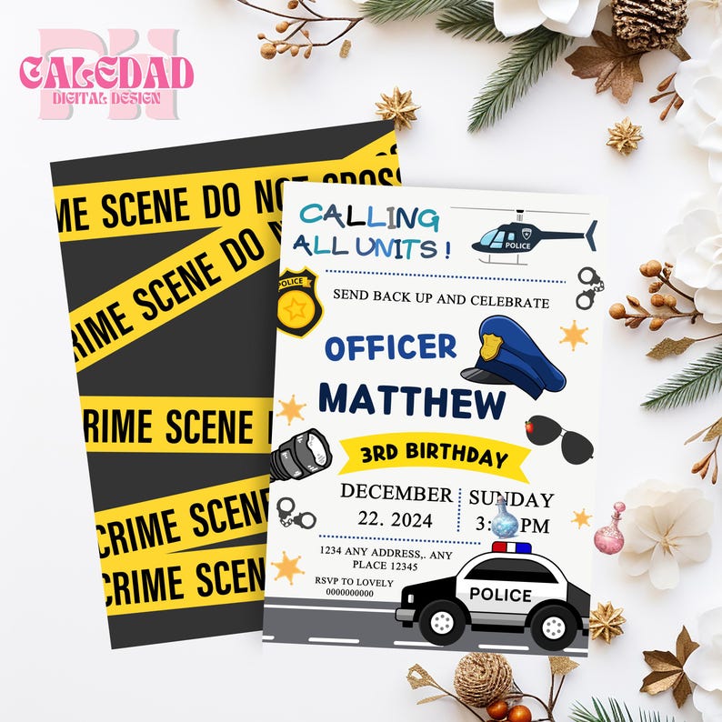Emergency Vehicle Birthday Invitation Template, Police Party Invite ...