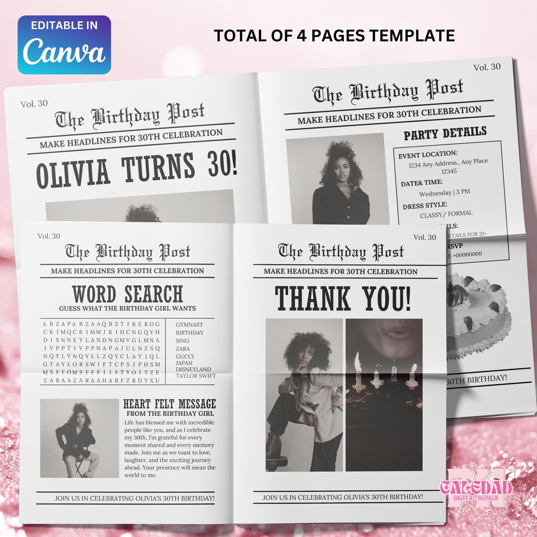 Editable Birthday Newspaper Invitation, Birthday Newspaper, Folded ...