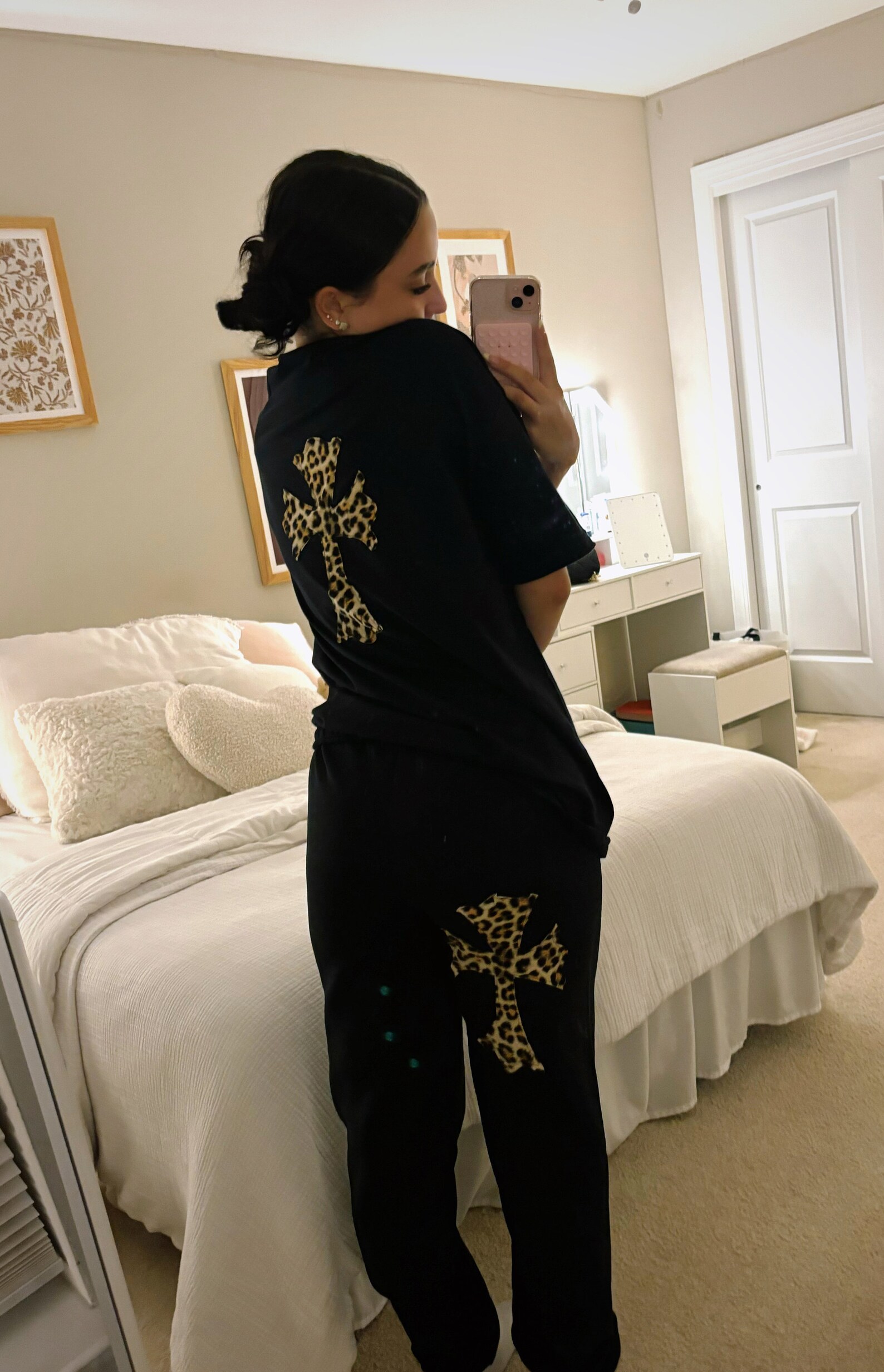Black Tshirt and Sweatpants Set With Cheetah Print Cross Design - Etsy