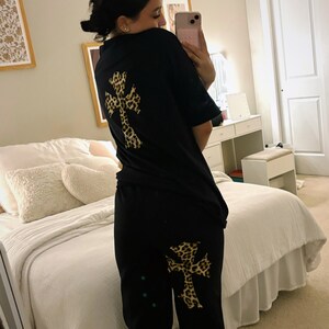 Black Tshirt and Sweatpants Set With Cheetah Print Cross Design - Etsy