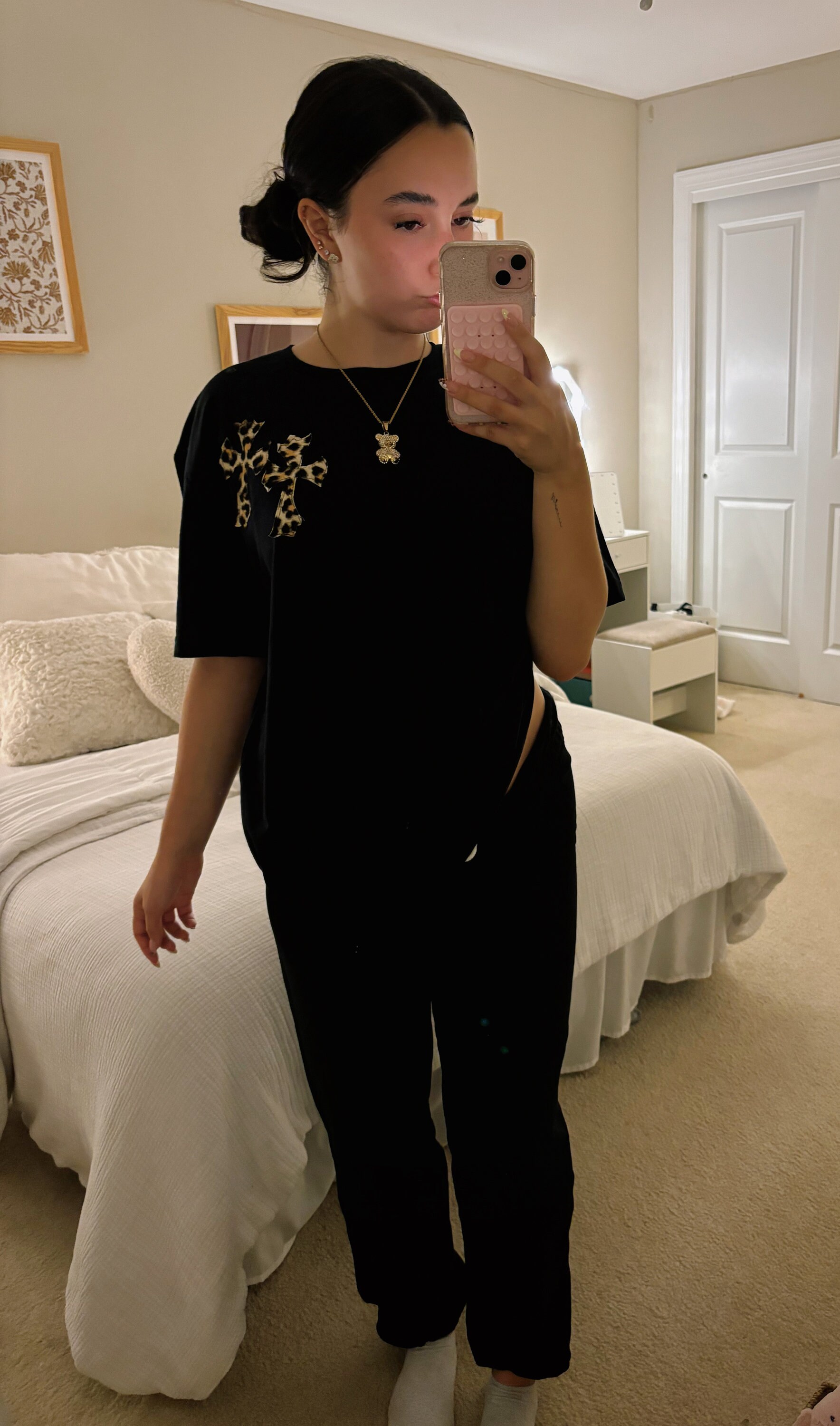 Black Tshirt and Sweatpants Set With Cheetah Print Cross Design - Etsy
