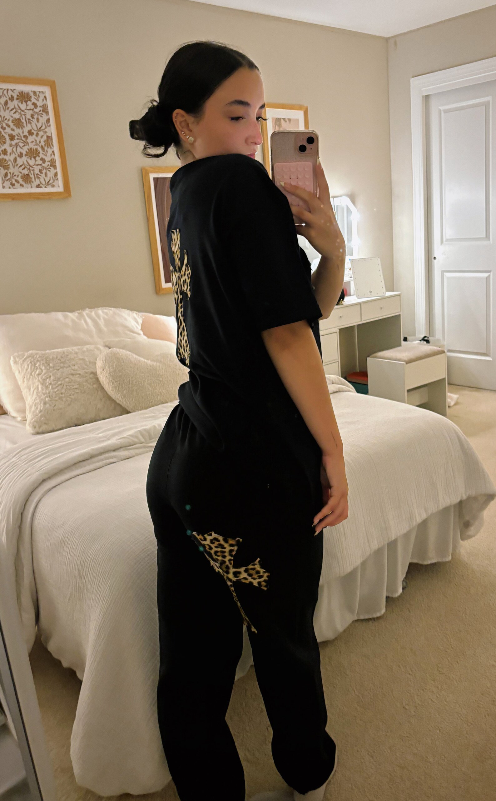 Black Tshirt and Sweatpants Set With Cheetah Print Cross Design - Etsy
