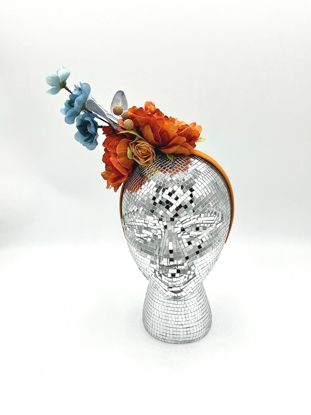 Fall Fascinator: Rust Orange and Blue Flowers With Gold Accents - Etsy