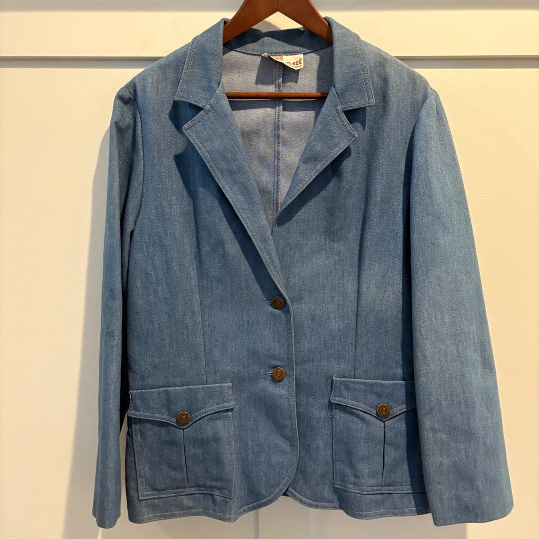 Vtg Sutter Place California Denim Blazer Jacket Blue Light Wash Retro ...