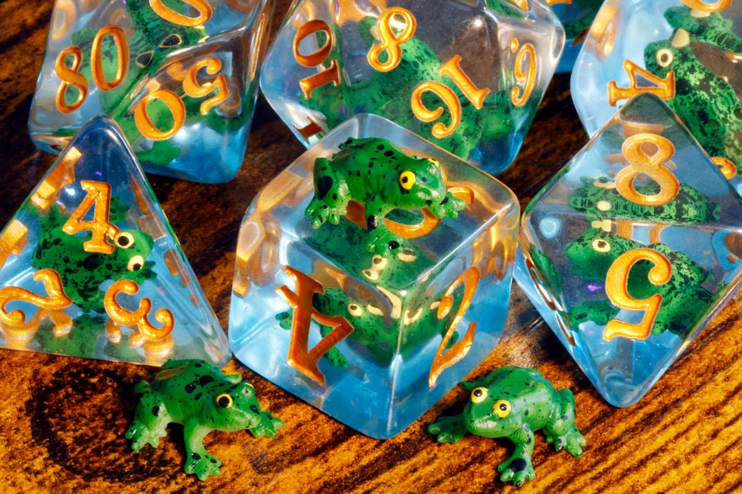 Green Frog Dice Set, Polyhedral Dice With Green Frogs Inside, Role ...