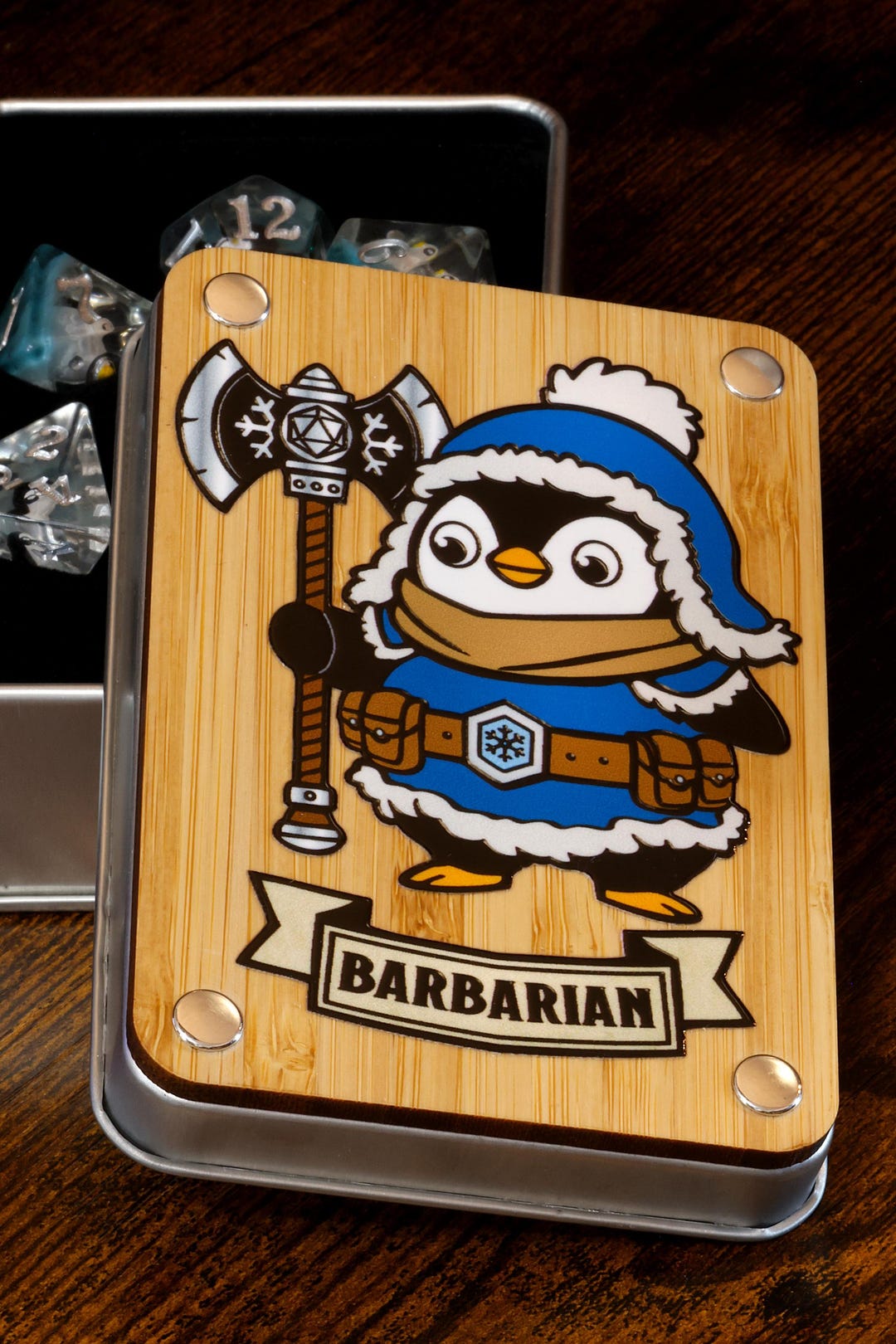 Penguin Barbarian Dice Box & Set – Fierce Penguin With Battle Axe for ...