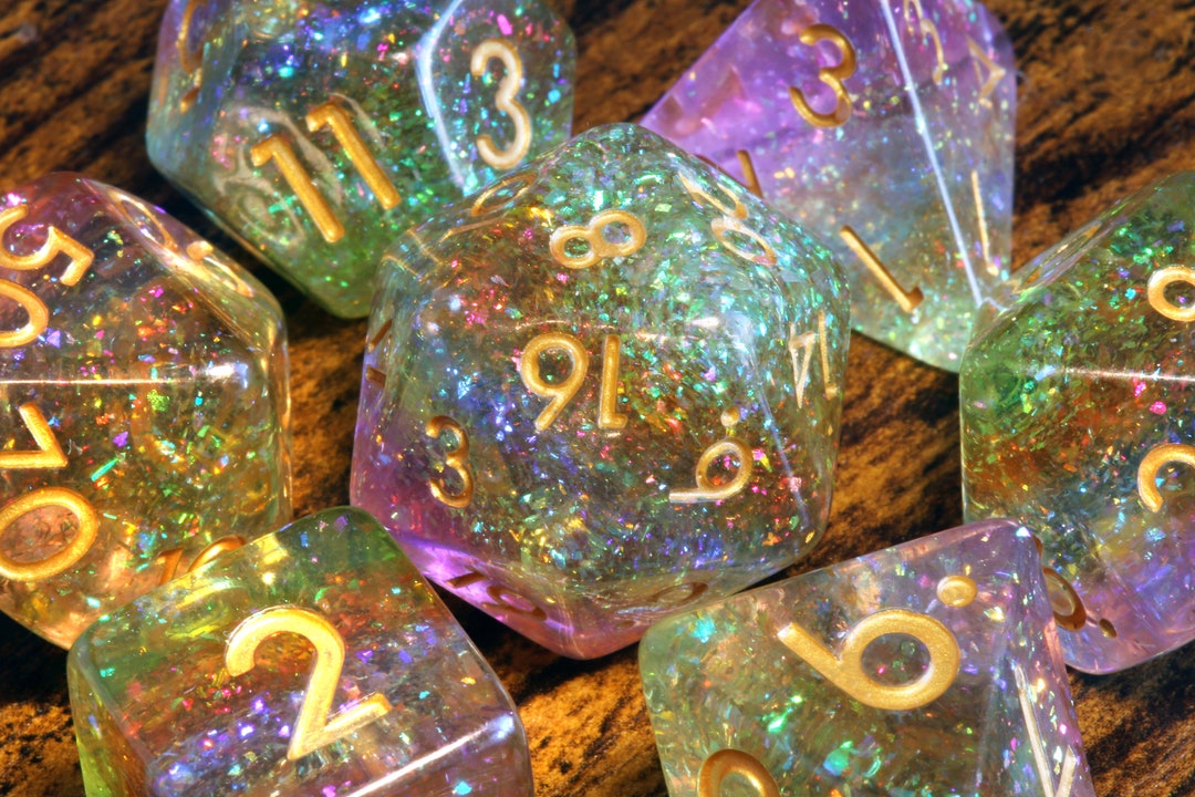 Rainbow Sparkle Dice Set - Multicolored Glitter Layer , Translucent ...