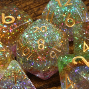 Rainbow Sparkle Dice Set Multicolored Glitter Layer , Translucent With ...