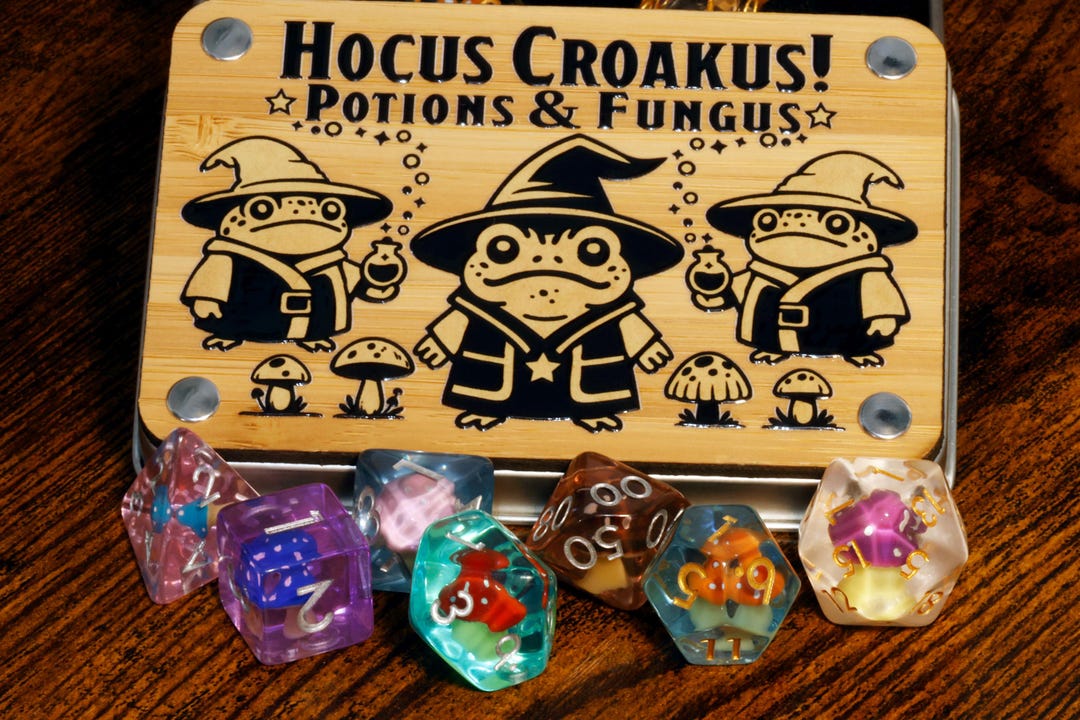 Potions and Fungus, Nature-themed Dice Box Set for 7 Polyhedral Dice ...